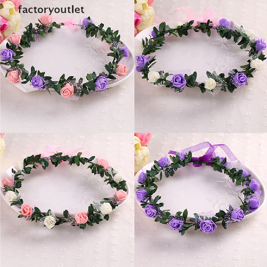 FOPH Sweet Girls Women Bridal Rose Flower Crown Headband Wreath Party ...
