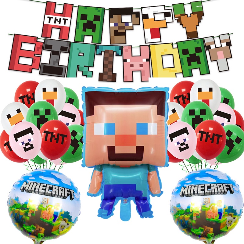 Minecrafte Theme 31pcs Balloons Kits Set Latex Balloon Game Banner ...