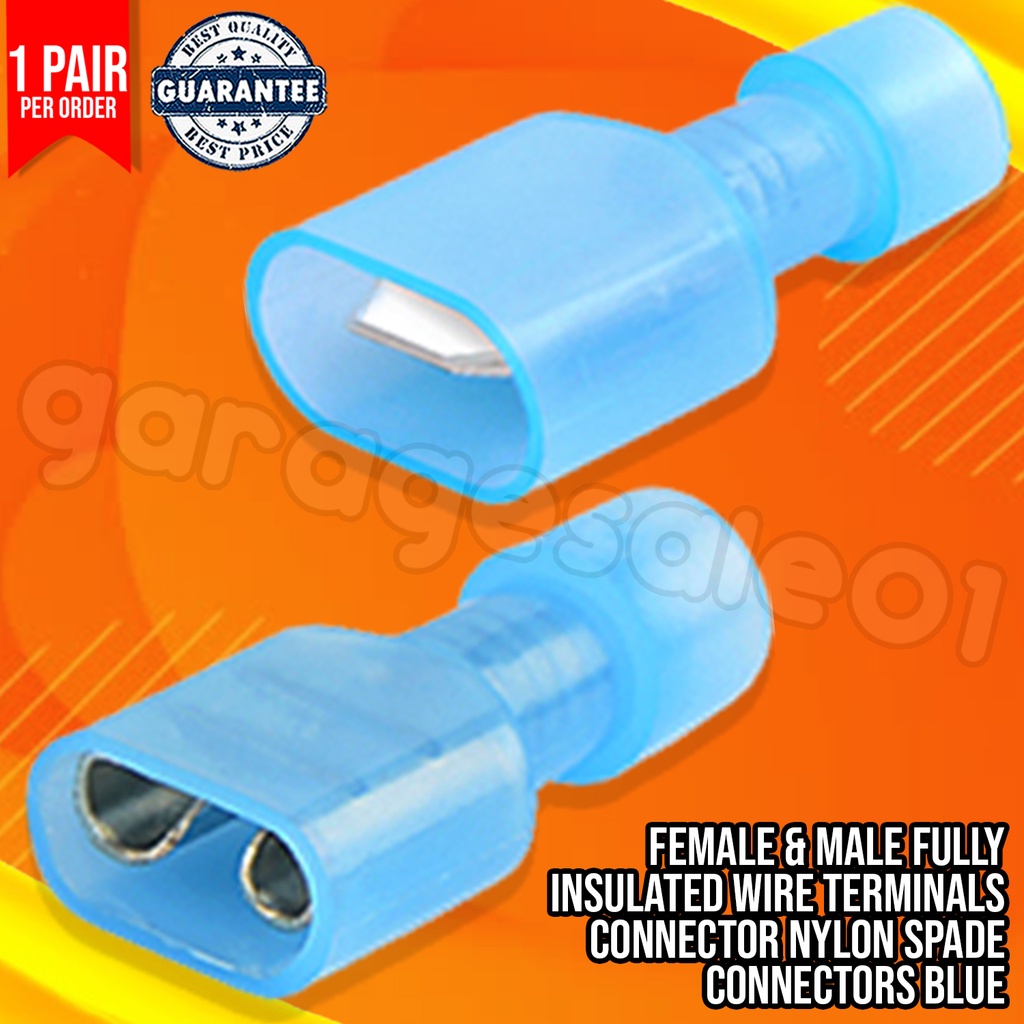 🟡(1PAIR) Female & Male Fully Insulated Wire Terminals Connector Nylon ...