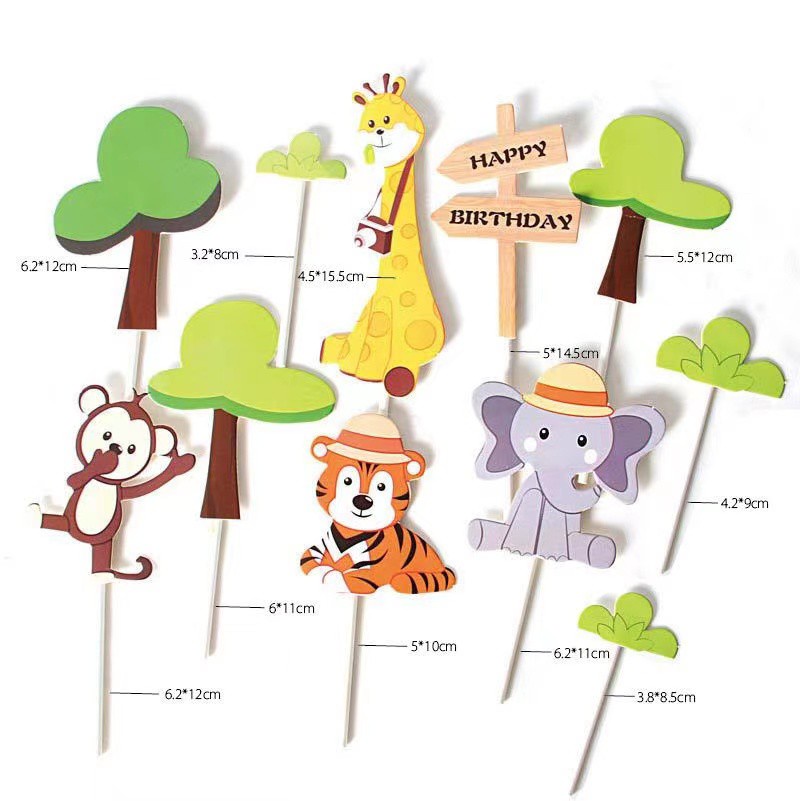 11PCS Cute Jungle Forest Animals Theme Birthday Party Paper Cake ...