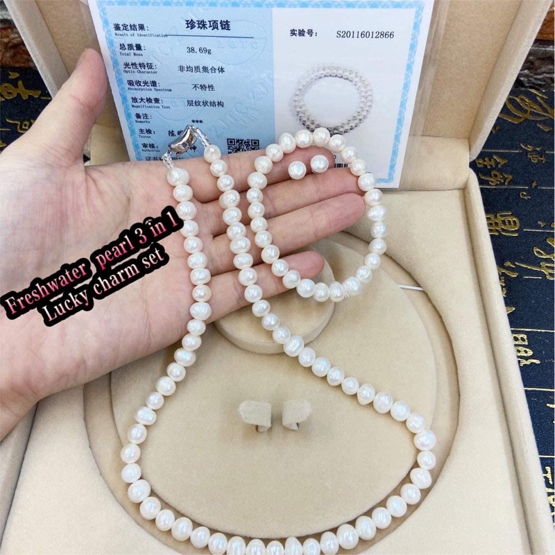 Fresh water pearl 3 in 1 lucky charm set | Shopee Philippines