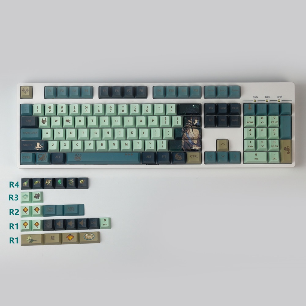 128 Keys Genshin impact Xiao Anime Keycaps PBT DYE-Sublimation ...