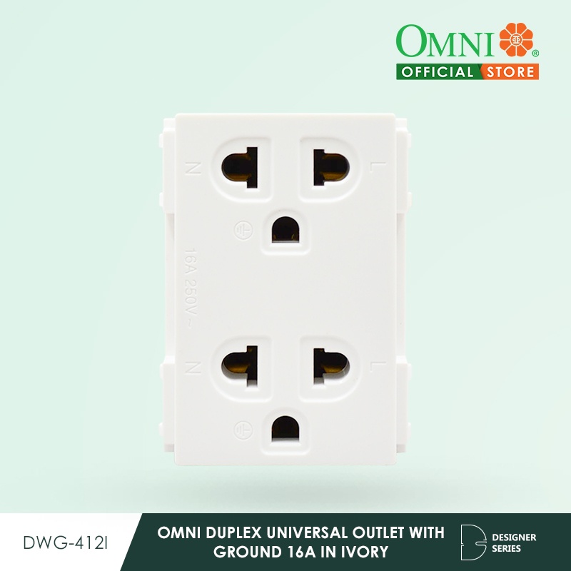 OMNI Duplex Universal Outlet with Ground 16A in Ivory - DWG-412 ...