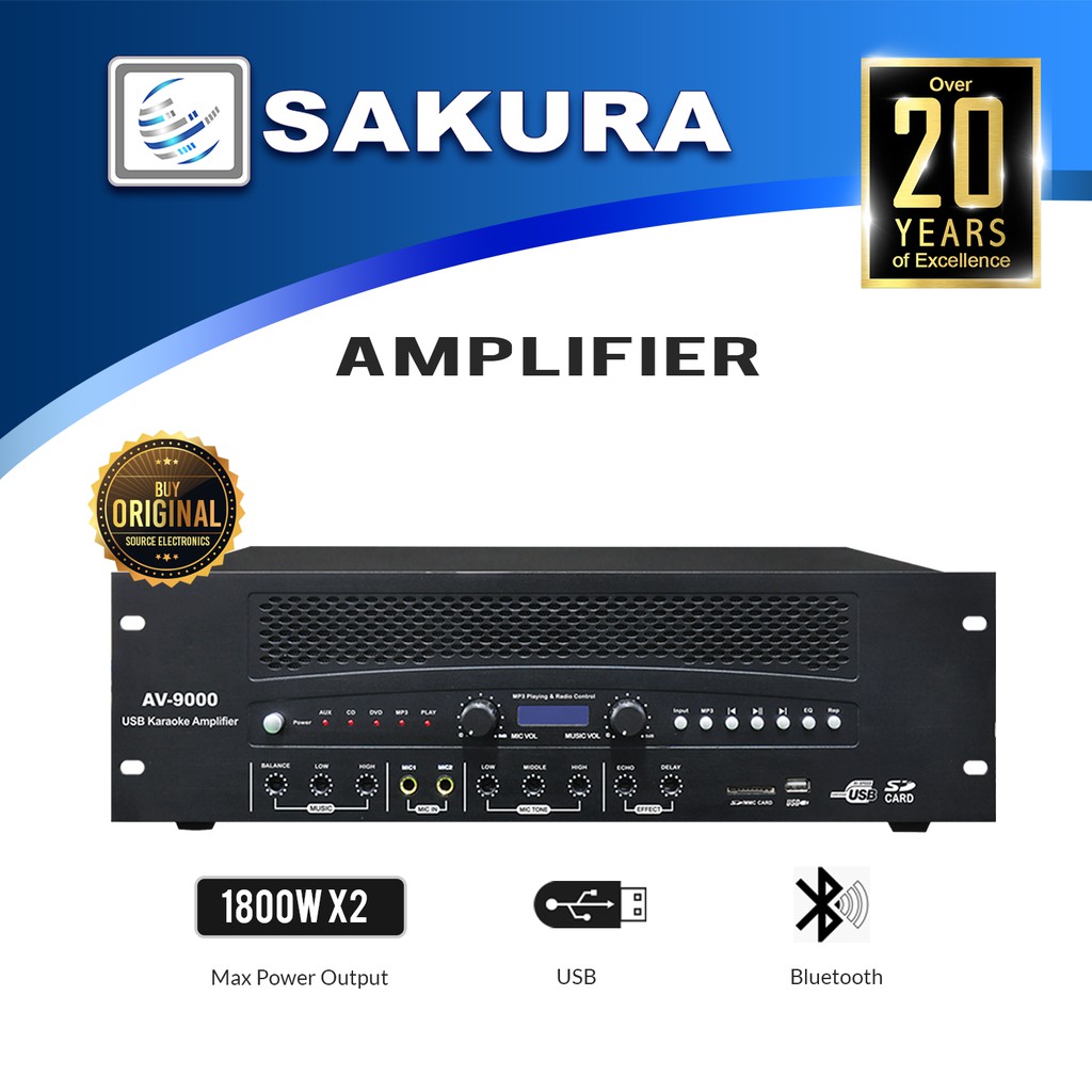Sakura AV-9000 1800W Karaoke Amplifier With Bluetooth Microphone input | Shopee Philippines