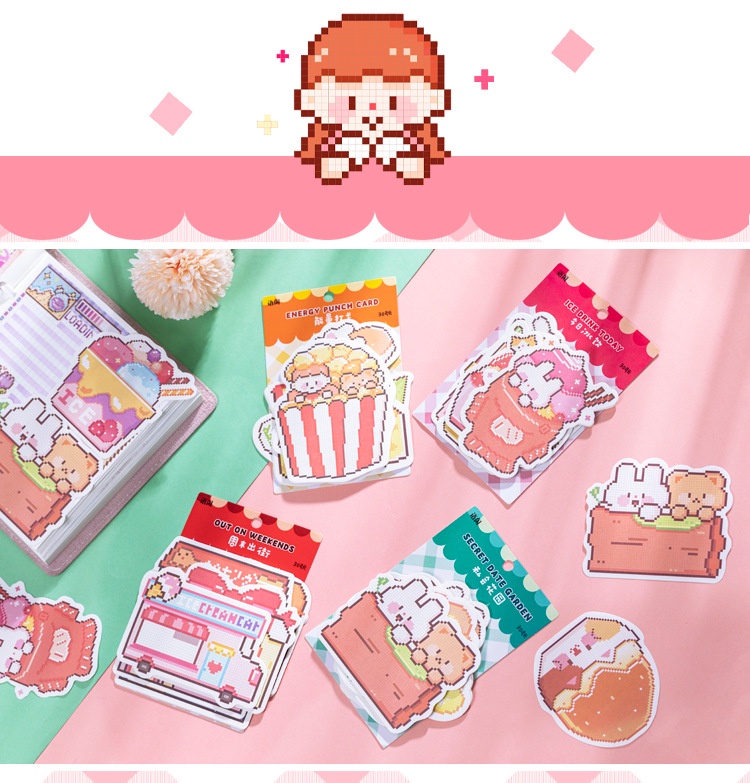 30Sheets Xiaoqi Daily Press Series Pixel Notes Cartoon Cute Handbook ...
