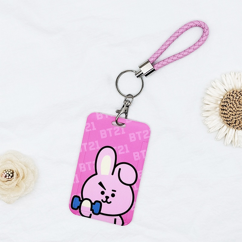 Kpop BTS BT21 Cartoon Cute ID Card Case With Keychain Tata Cooky Chimmy Koya Rj Shooky Mang ...