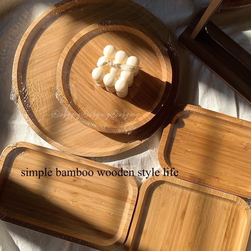 Bamboo Wooden Plate Wooden Tray Thicken Rectangular Round Plate Dry ...