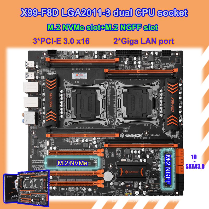 HUANANZHI X99 Dual CPU Motherboard with Dual M.2 SSD Slots Dual Giga ...