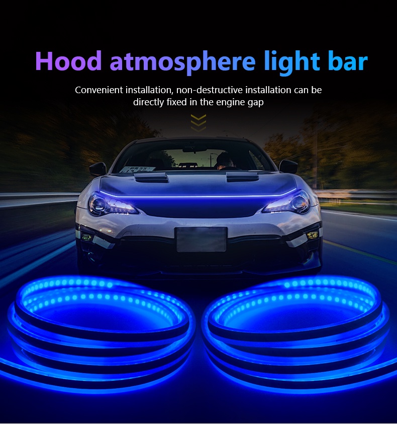 1PC RGB Engine Hood Light, DRL Car Daytime Driving led Light Bar ...