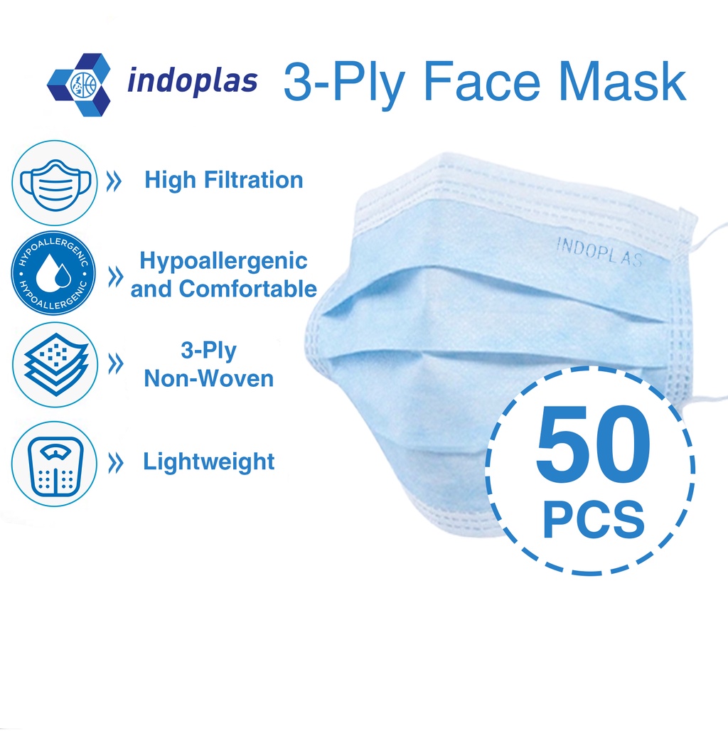 Indoplas Disposable Face Mask 3-Ply with Earloop 1 box 50 pcs | Shopee ...