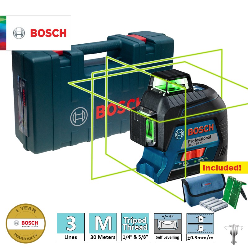 Bosch GLL 3-60 XG Professional 3 x 360 degree Green Line Laser ...