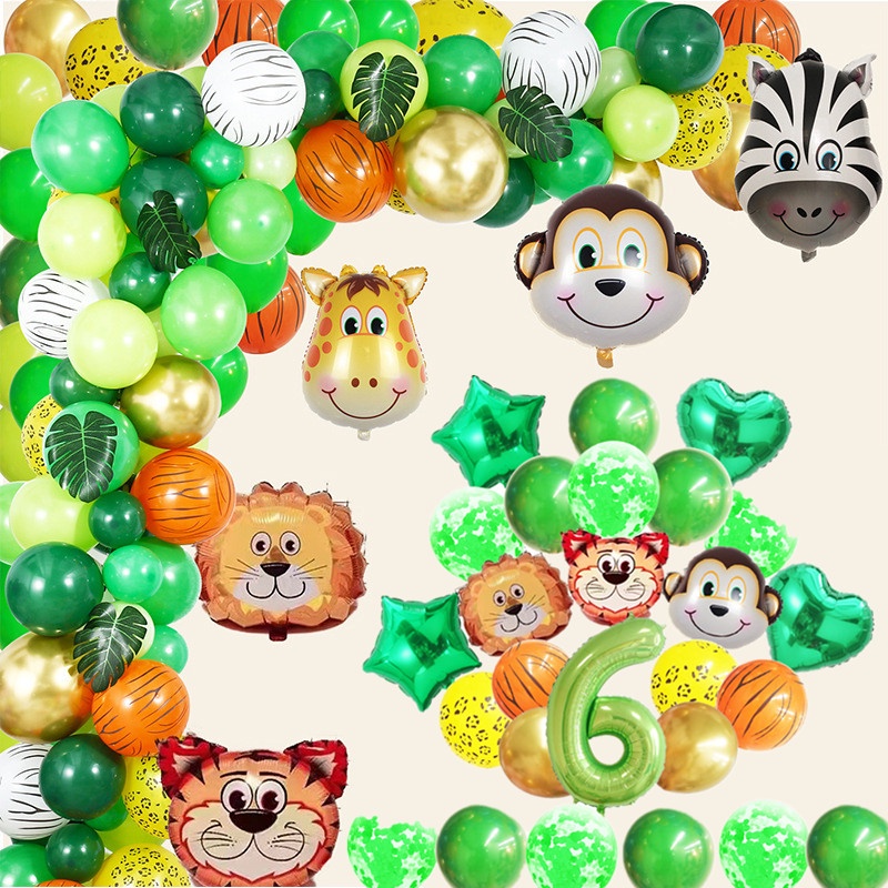 82pcs/set Jungle Safari Theme Party Balloon Garland Kit Animal Balloons ...