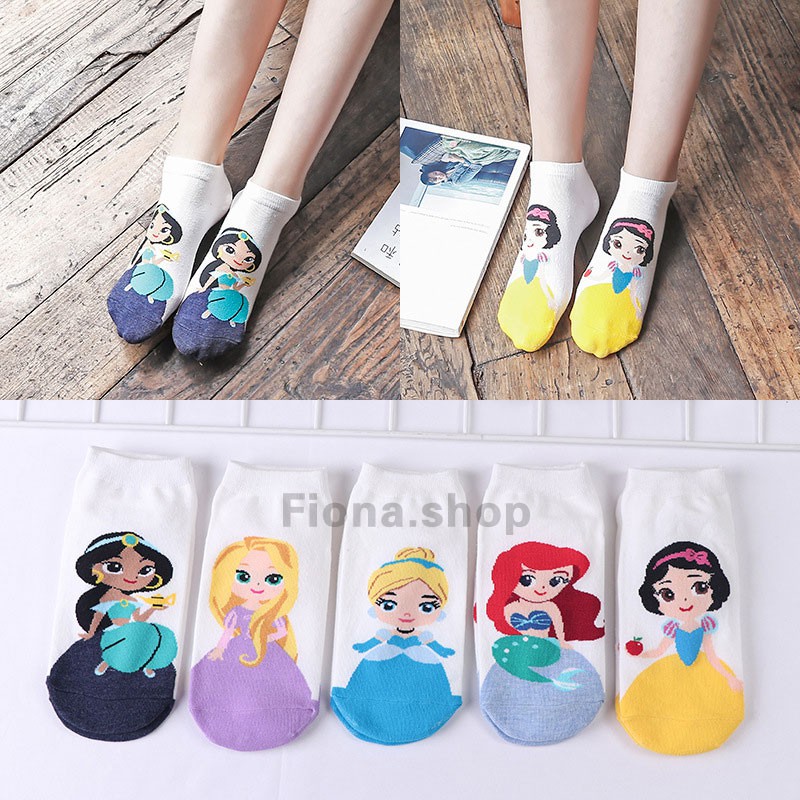 [5 Pairs]Disney cartoon princess socks mermaid snow white set of 5 ...