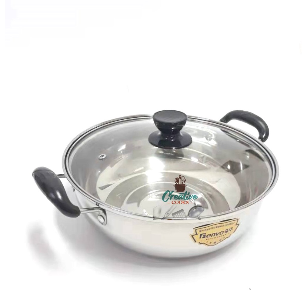 Stainless Steel Hot Pot Double Handle Kaserola with Glass Cover ( TCT ...