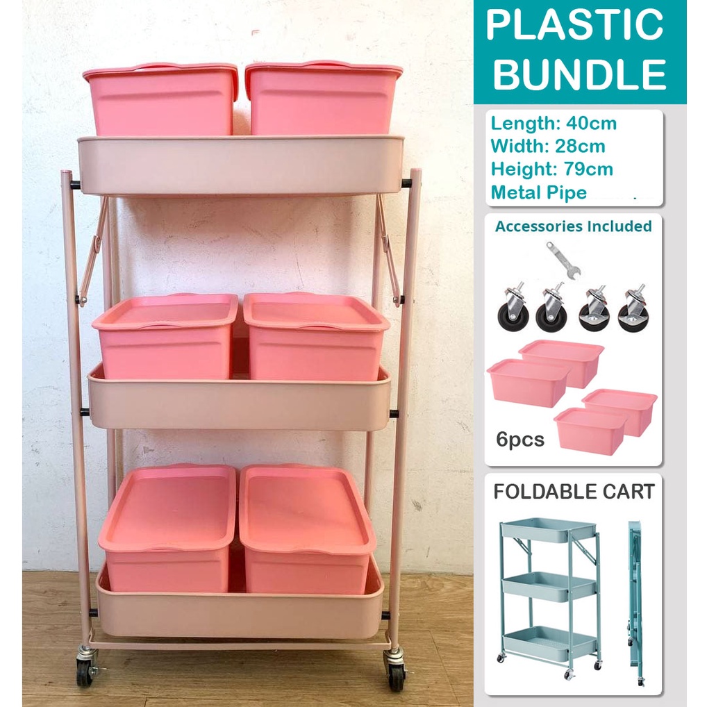 SOBY PH - NEW BUNDLE 3 Tier Foldable Plastic Rolling Storage ,Utility ...