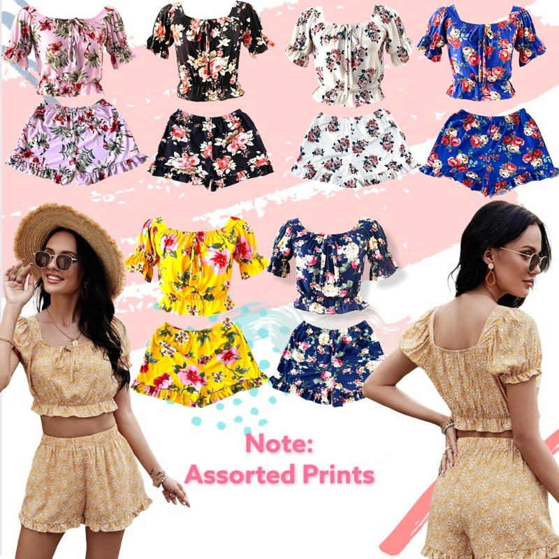 Abegail Crop Top & Ruffled Short, terno for regular size, terno ...