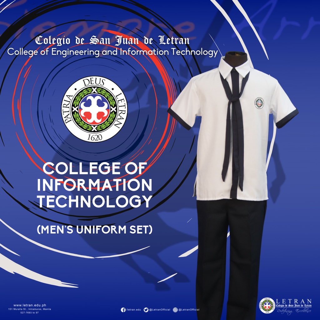 Letran I.T. Mens 2-tone Polo with Tie (Wh/NB) and/or Navy Blue Pants ...