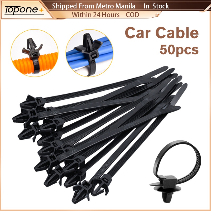 50PCS Car Cable Fastening Zip Ties Universal Auto Cable Strap Push Mount Wire Tie Retainer Clamp ...