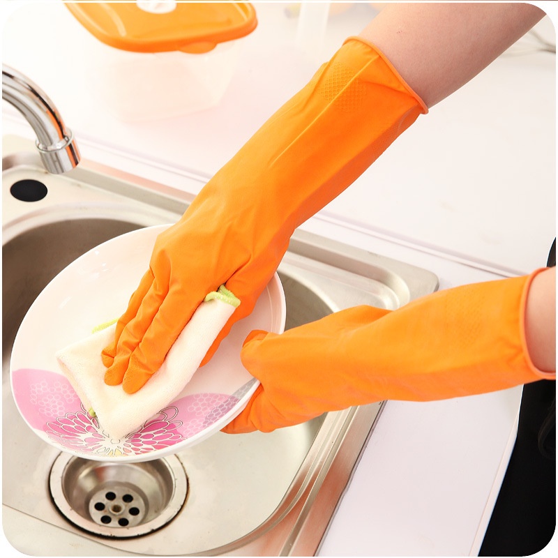 1Pair Latex Hand Glove Dishwashing Gloves Waterproof Kitchen Clothes ...