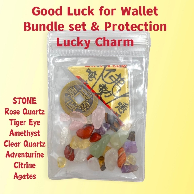 LUCKY CHARM ASSORTED MIXED STONE GOOD LUCK FOR WALLET BUNDLE SET W ...