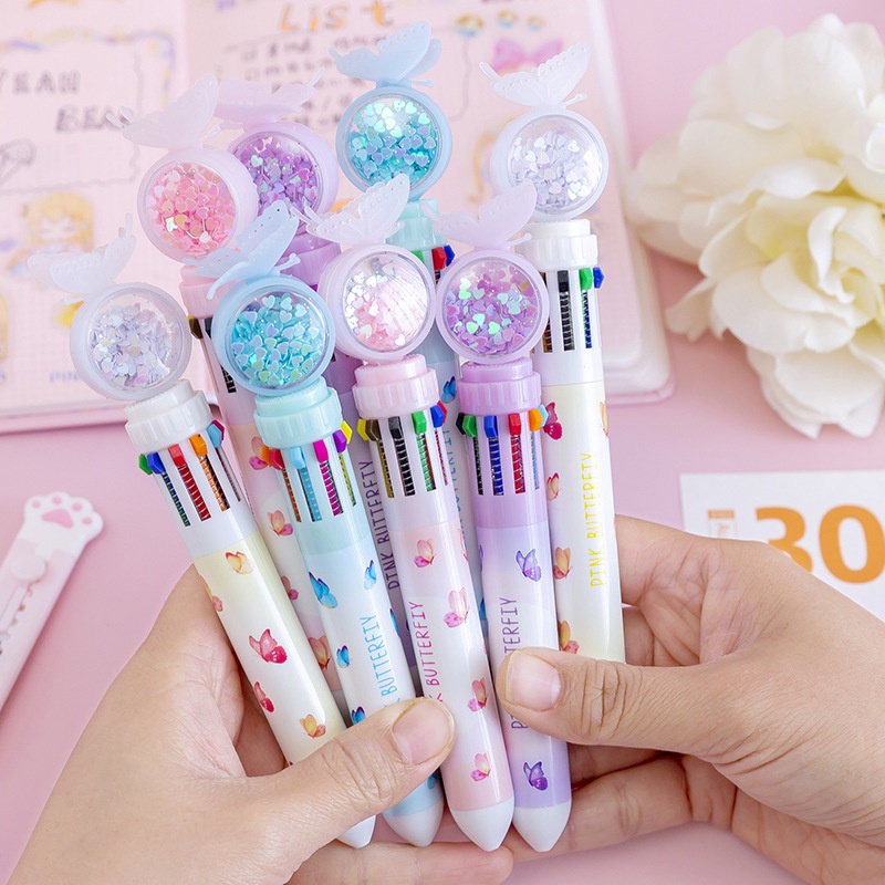 Cartoon Butterfly Ballpoint Pen Multifunctional 10 Colors Pen | Shopee ...