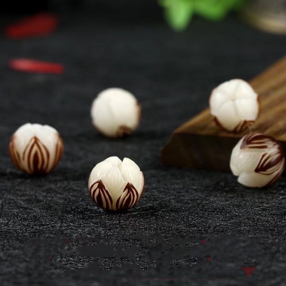 Bodhi Seed Carved Lotus Beads DIY Buddha Beads Bracelet Necklace Star ...