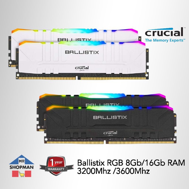 Crucial Ballistix RGB 8Gb / 16Gb / 32Gb 3200Mhz 3600Mhz CL16 Black ...