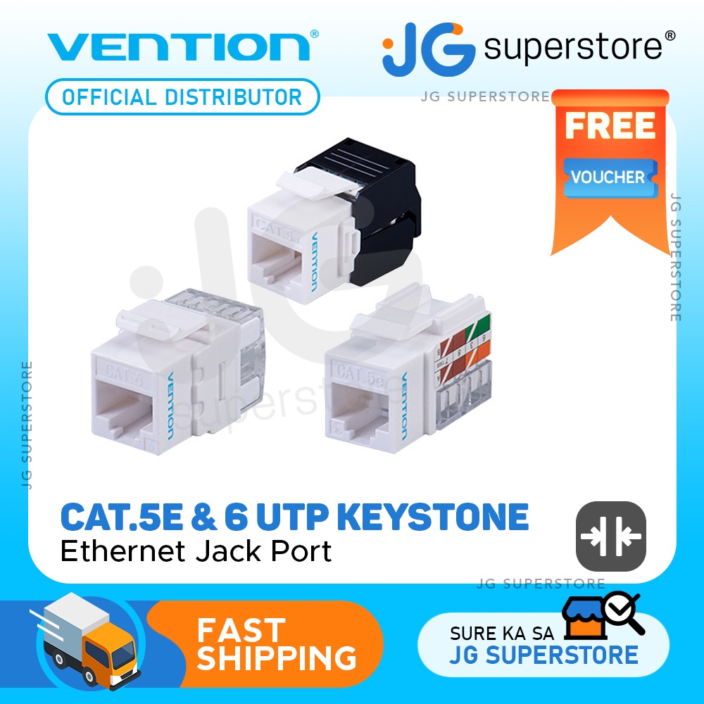 Vention UTP Keystone Ethernet Cable Jack for Wall Cabling (CAT5e, CAT6 ...