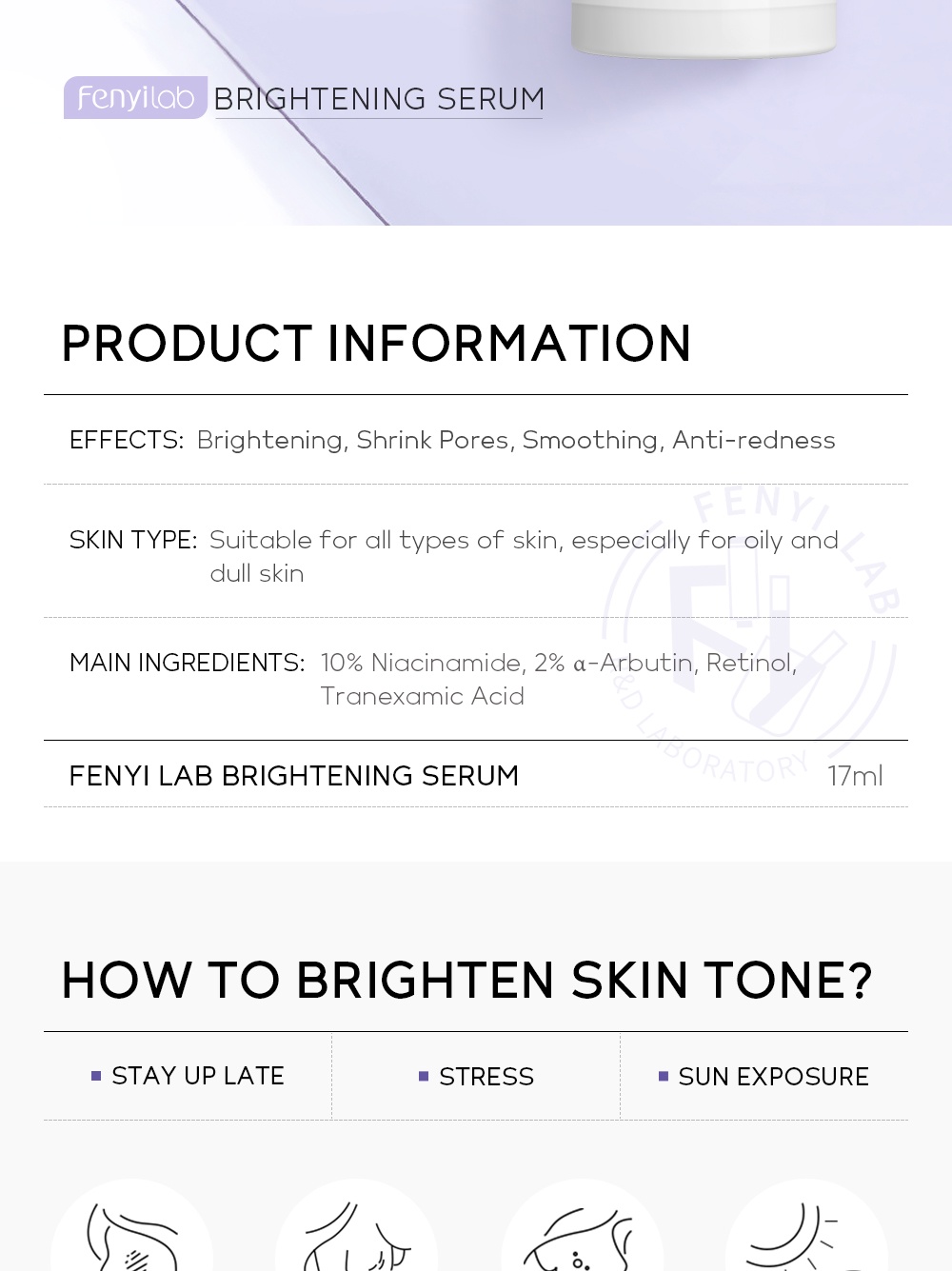 Fenyi Lab 10% Niacinamide Brightening Serum Retinol Shrink Pores Anti ...
