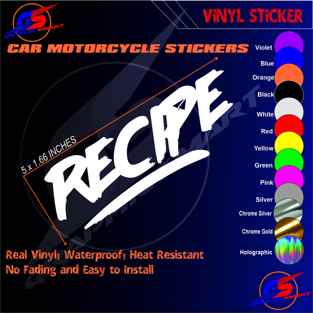 Recipe Motorcycle Car Sticker Decal Vinyl | Shopee Philippines