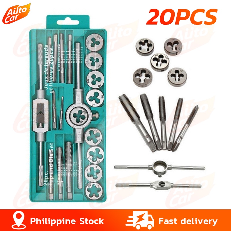 12Pcs 20Pcs Tap and Die Set Metric Hand Threading Plugs Straight Taper Wrench Reamer Tools ...