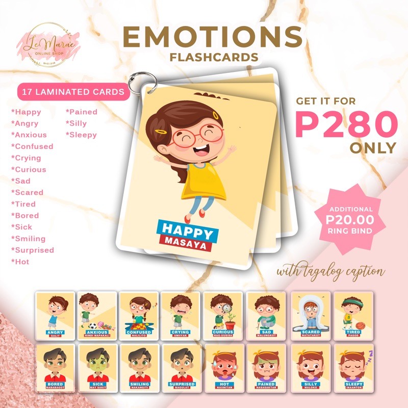 EMOTIONS TAGALOG FILIPINO Laminated Educational Flashcards Mga Emosyon ...