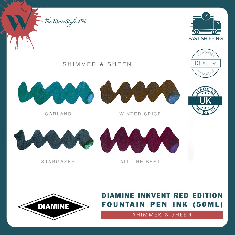 Diamine Inkvent Fountain Pen Ink [50ml] Red Edition (Shimmer & Sheen ...