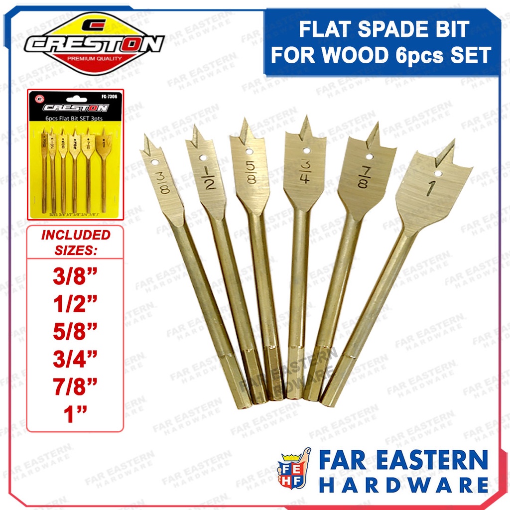 CRESTON Flat Spade Bit For Wood 6pcs Set FG-7306 CRAC | Shopee Philippines