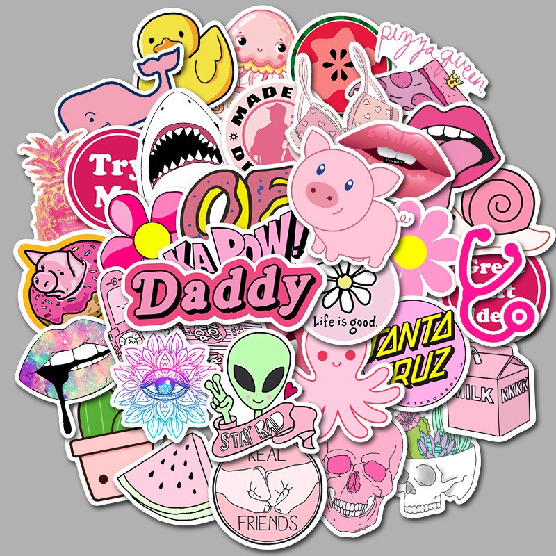 50Pcs /Waterproof Girls Kawaii Pink Fun Sticker Toys Luggage Stickers ...