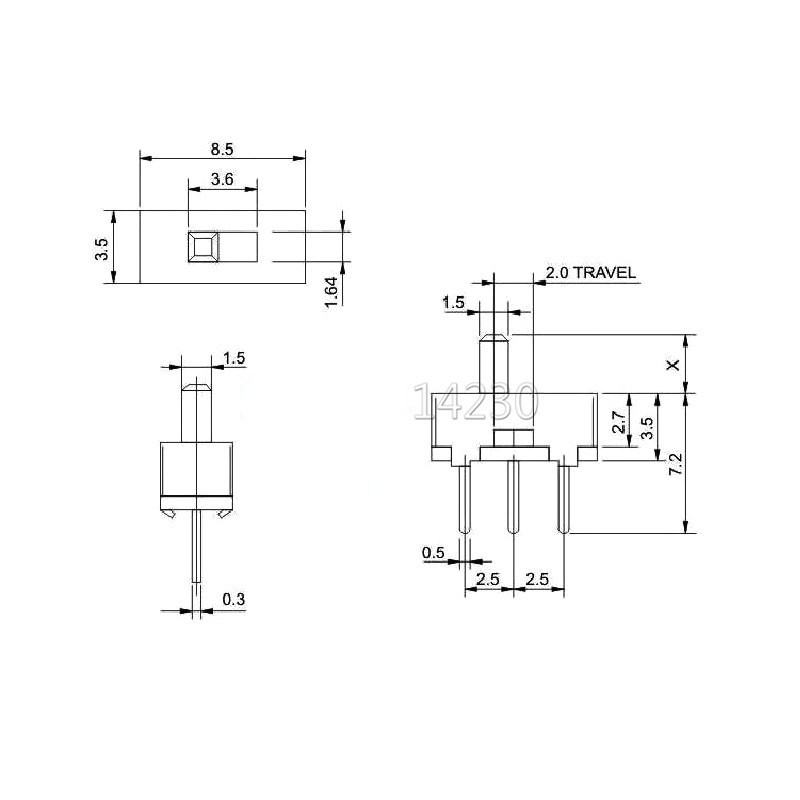 20Pcs SS12D00 Interruptor on-off mini Slide Switch SS12D00G3/4/5/6 3pin ...