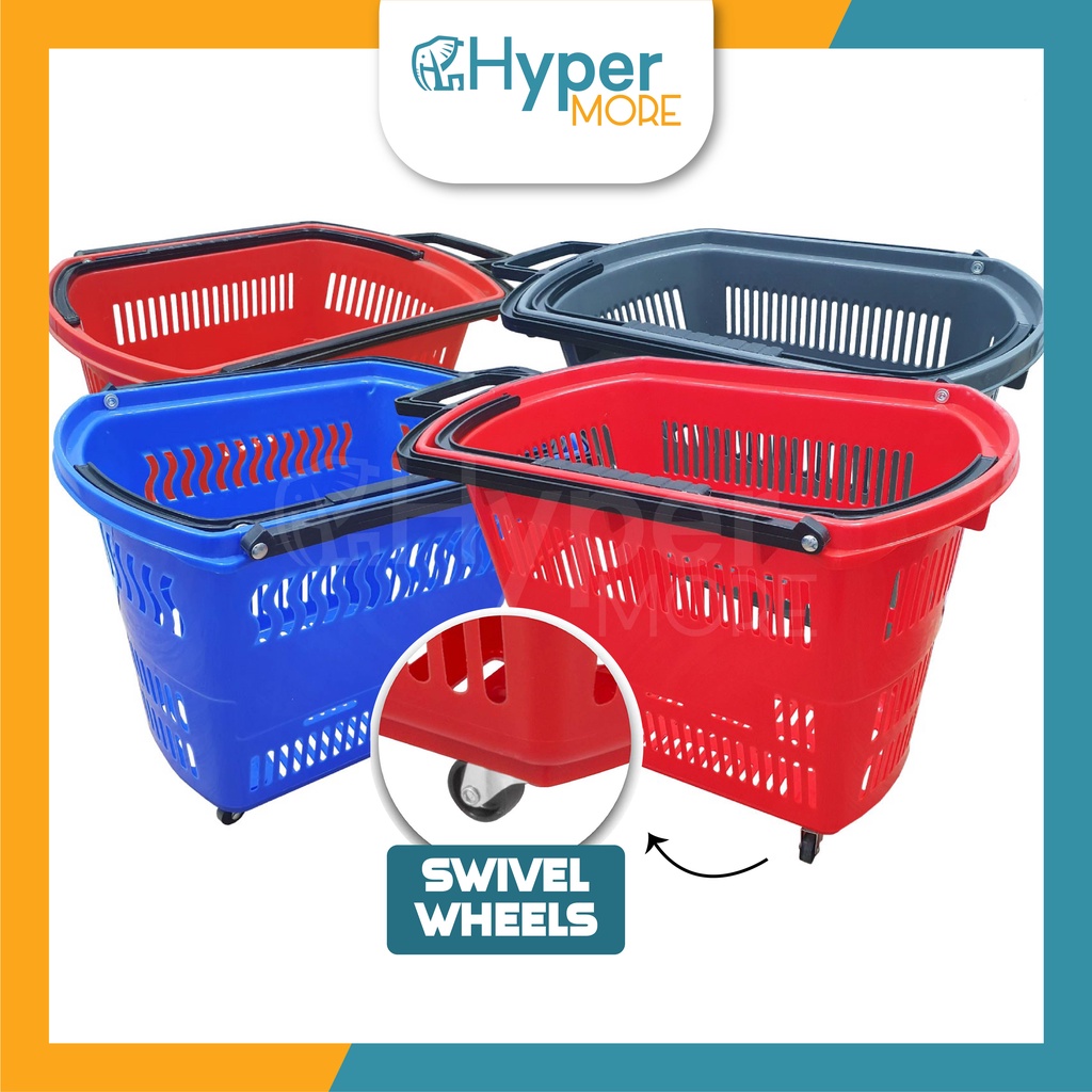 HYPERMORE Grocery Basket Handle with Roller Shopping Basket Trolley ...
