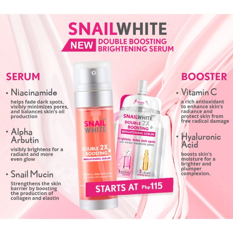 SNAILWHITE DOUBLE 2X BOOSTING WHITENING SERUM 40ML and 4ML SACHET | Shopee Philippines