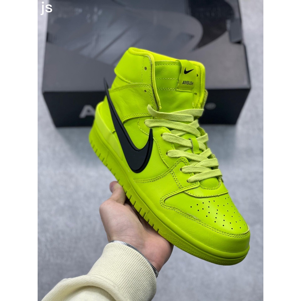 Ambush x Nike Dunk High Fluorescent Green Toe Leather Pure Original The ...