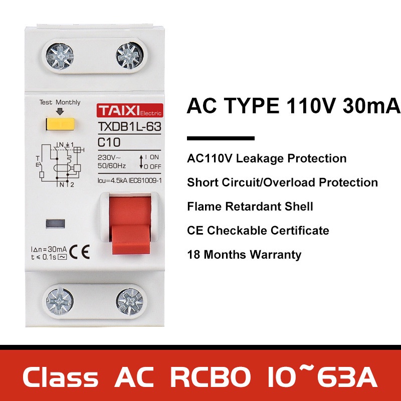Type A AC CLASS Rcbo 110V 220V RCCB 10A 20a 40A 50A 63A 30mA Residual ...