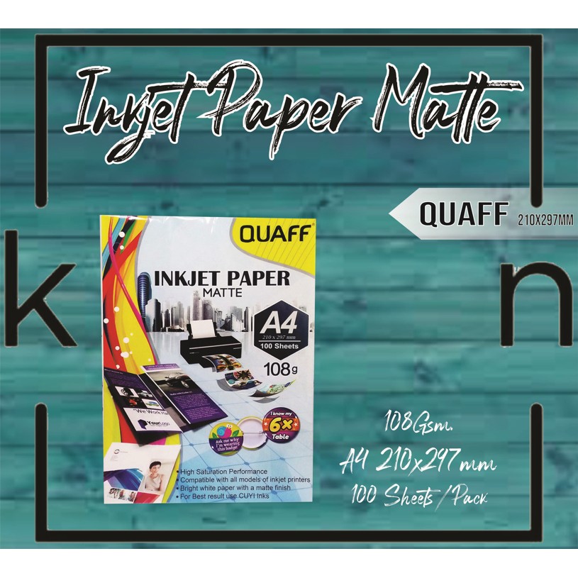 QUAFF INKJET PAPER A4 SIZE 108GSM (MATTE) | Shopee Philippines