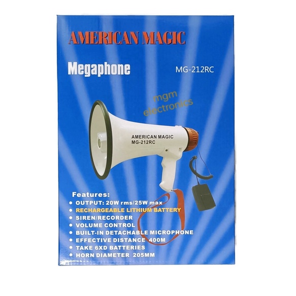 MEGAPHONE MG-212RC AMERICAN MAGIC Portable Rechargeable Megaphone 25w ...
