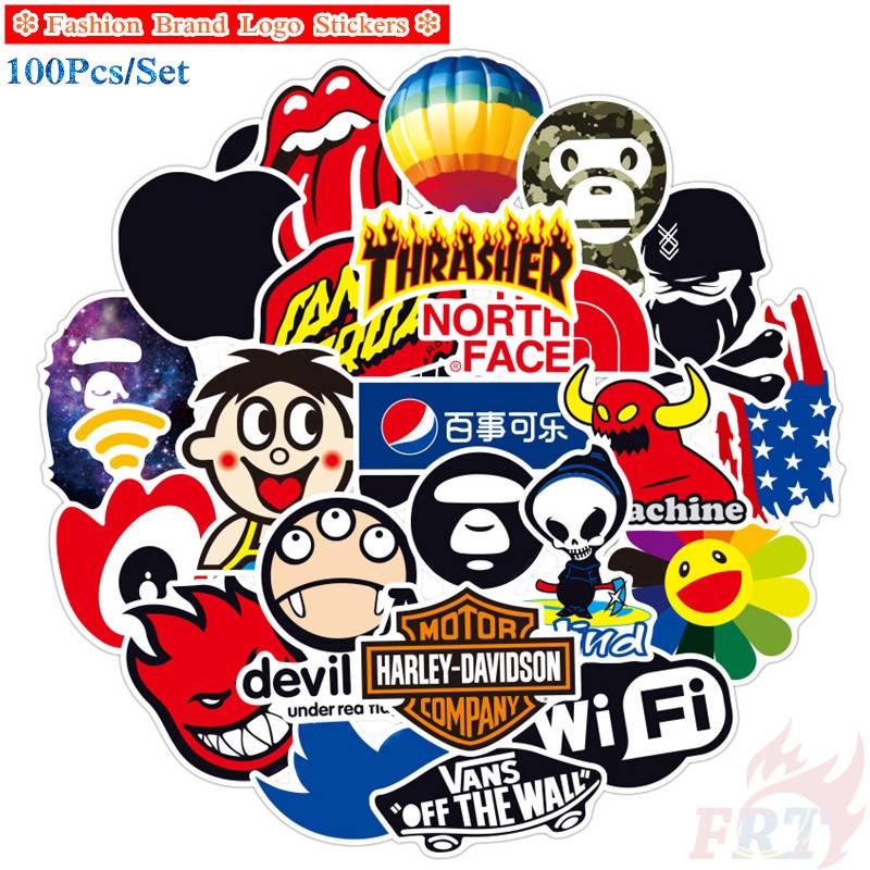 100Pcs/Set Fashion Brand Logo - Series 04 Stickers Kaws JDM Luggage ...