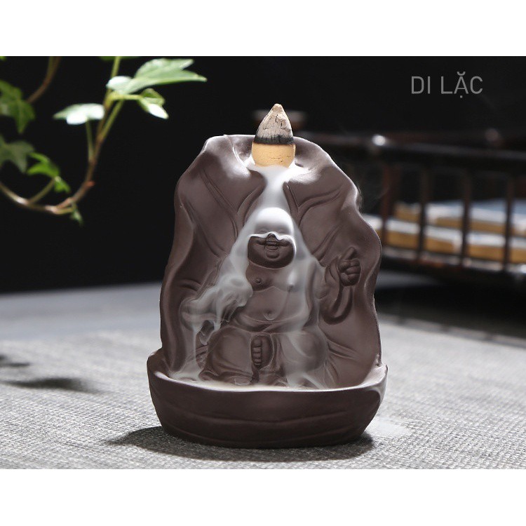 Lucky Laughing Maitreya Buddha Statue with Inverted Smoke Agarwood Bud ...