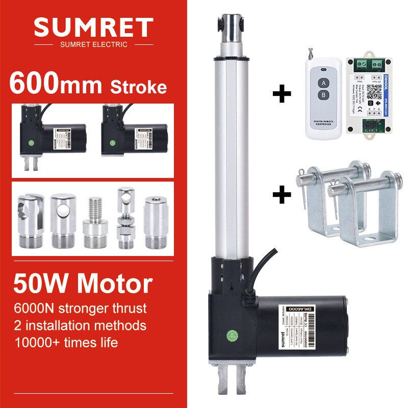 600mm Stroke 24V 12V Electric Linear Actuator Kit With RF Remote ...