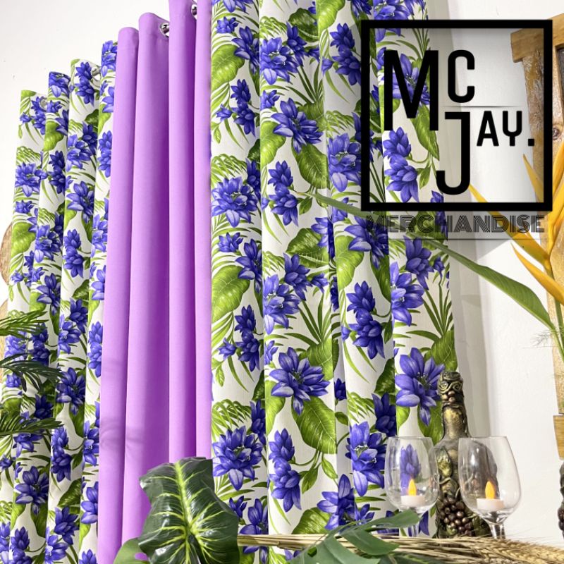 MCJAY - 3in1 Violet Floral Ring Curtain Set (6ft/7ft) - Sold per PIECE ...