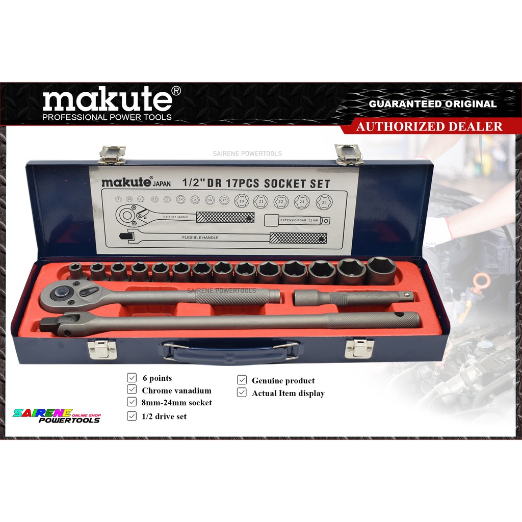ORIGINAL MAKUTE JAPAN 1/2"DR 17PCS SOCKET SET | Shopee Philippines
