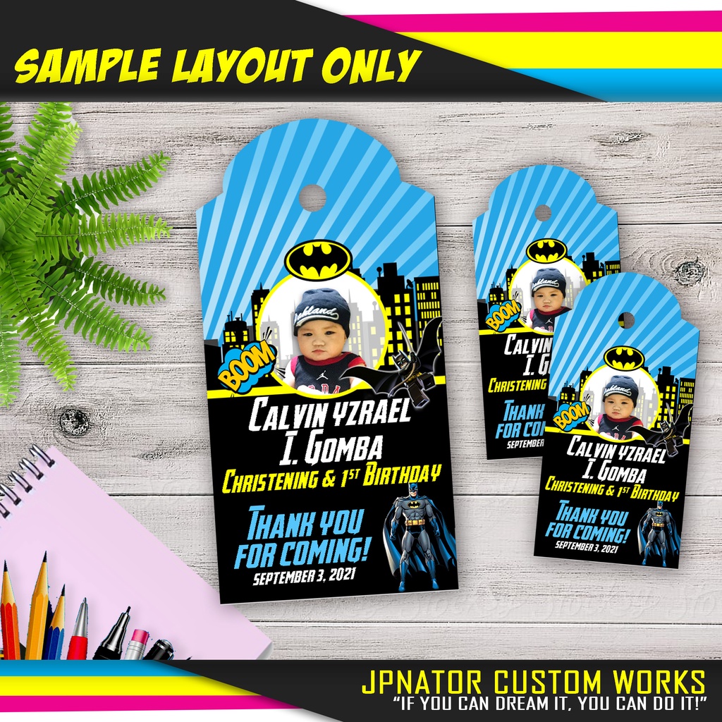 BATMAN THEME-Souvenir Tag / Christening Tag / Baptismal Tag / Birthday ...