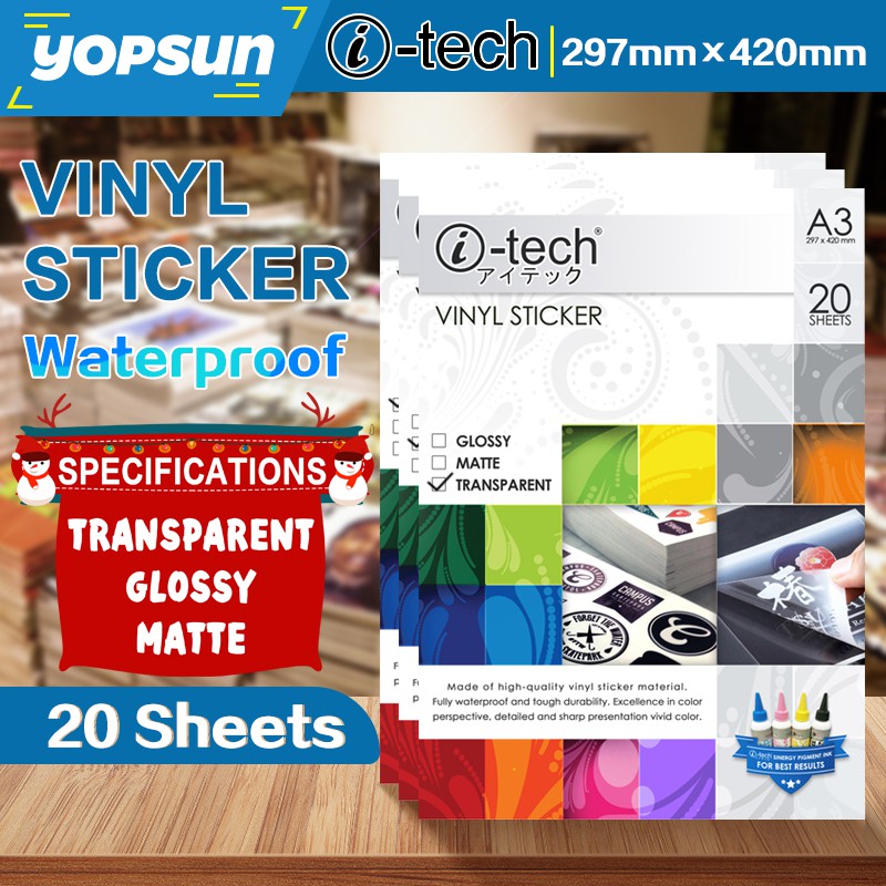 A3 Waterproof Vinyl Sticker Matte / Glossy / Transparent 20Sheets/Pack ITech Brand High Quality ...