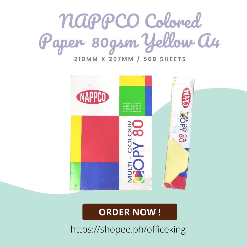 NAPPCO Colored Copy Paper 80gsm Yellow A4 by 500's | Shopee Philippines